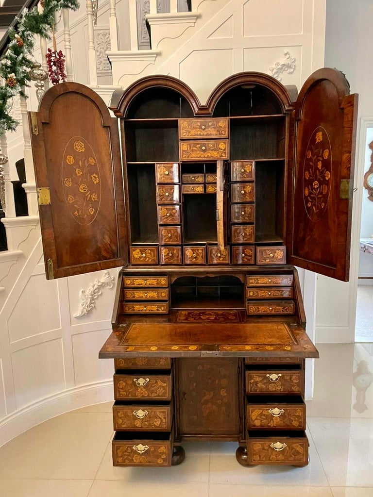 Antique William and Mary Outstanding Burr Walnut Double Dome Bureau Bookcase For Sale at 1stDibs