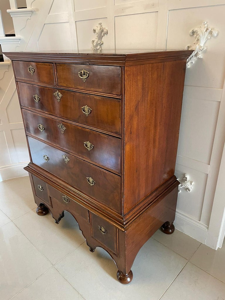 Antique William and Mary Quality Figured Walnut Chest on Stand For Sale at 1stDibs
