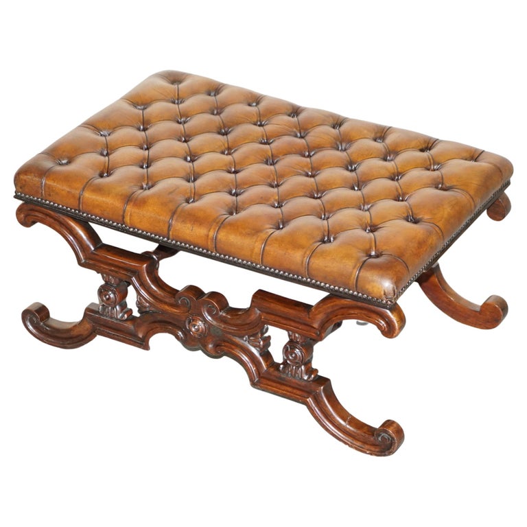 Antique William IV circa 1830 Hardwood and Brown Leather Chesterfield ...