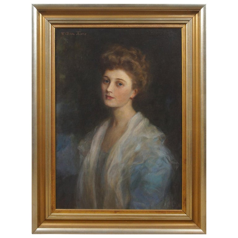 Antique William Thorne 1907 Oil Painting on Canvas Portrait of a Woman ...