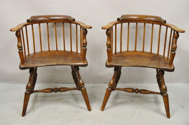Antique Windsor Colonial Style Pine Wood Spindle Pub Arm Chairs, Pair ...