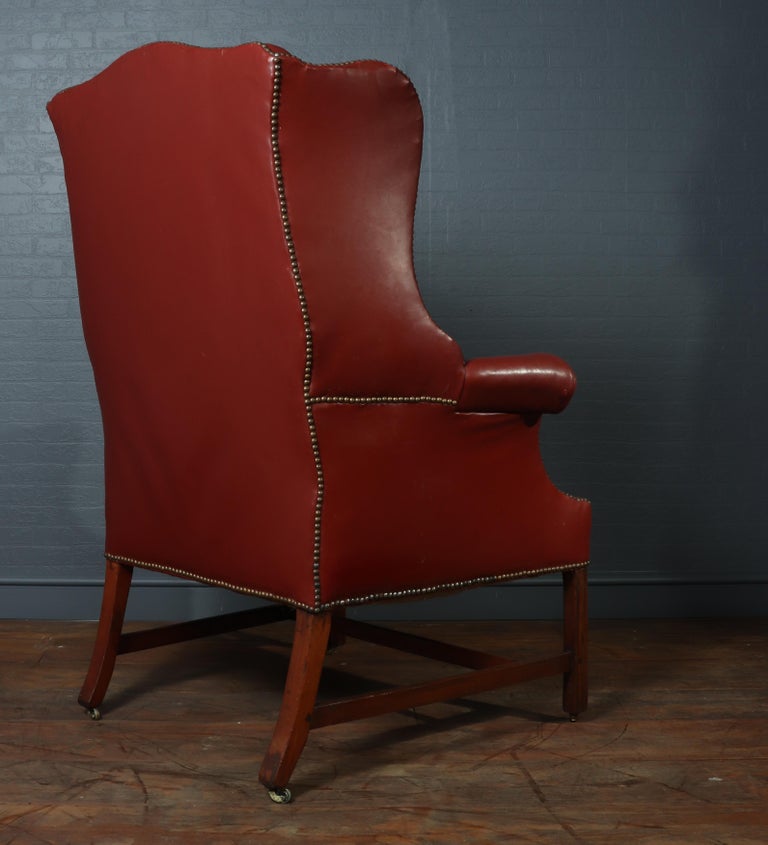 Antique Wing Chair, Red Leather and Mahogany, circa 1890 For Sale at ...
