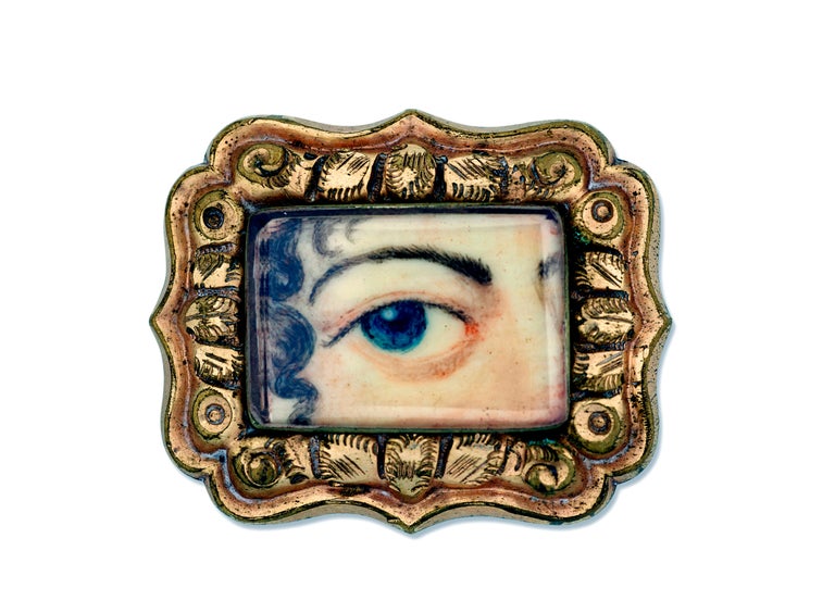 Antique Woman's Lover's Eye Portrait Miniature Brooch For Sale at 1stDibs
