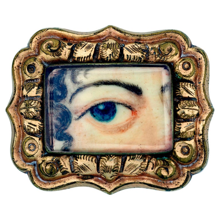 Antique Woman's Lover's Eye Portrait Miniature Brooch For Sale at 1stDibs