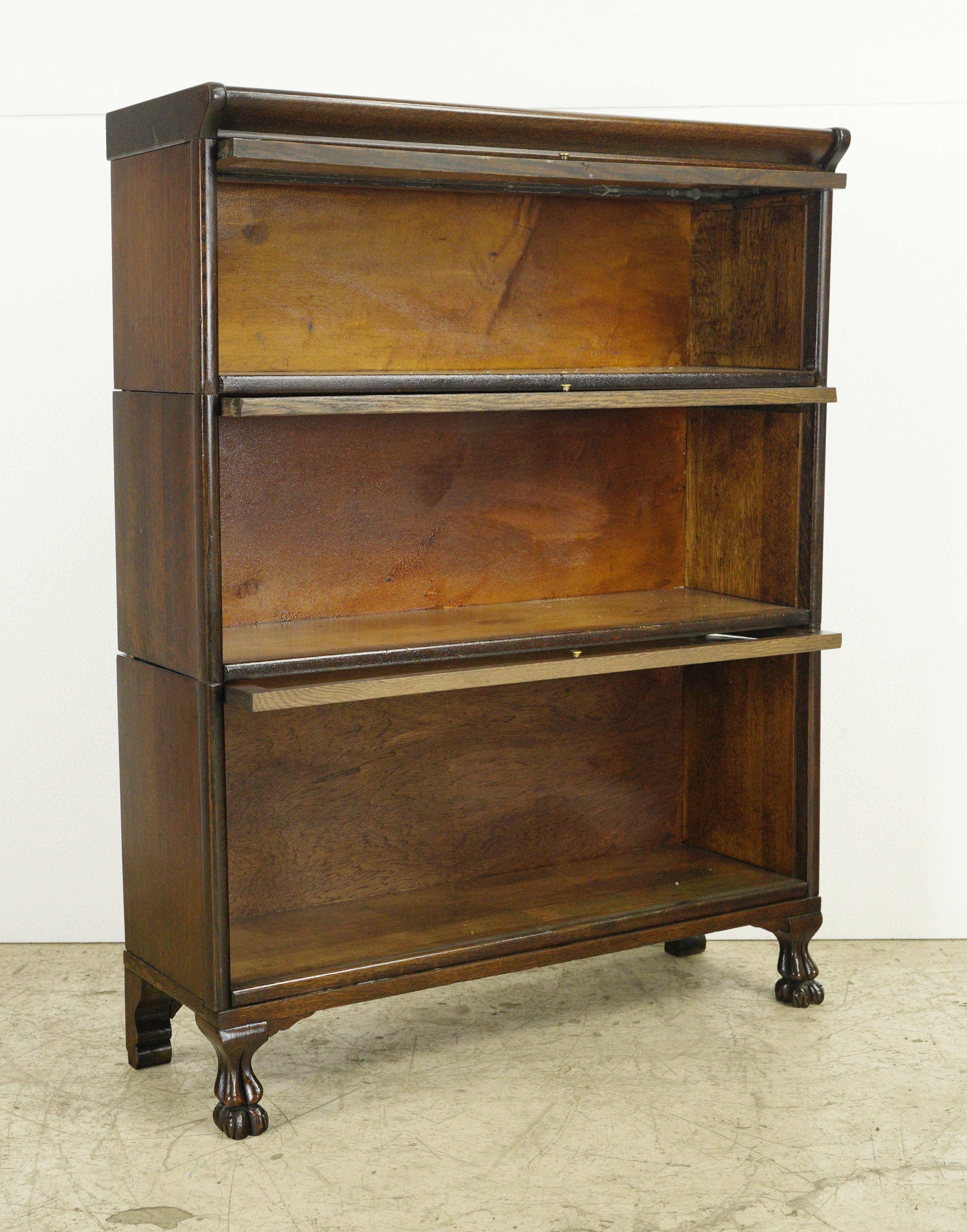 Antique Wood 3 Section Barrister Bookcase with Claw Feet For Sale at ...
