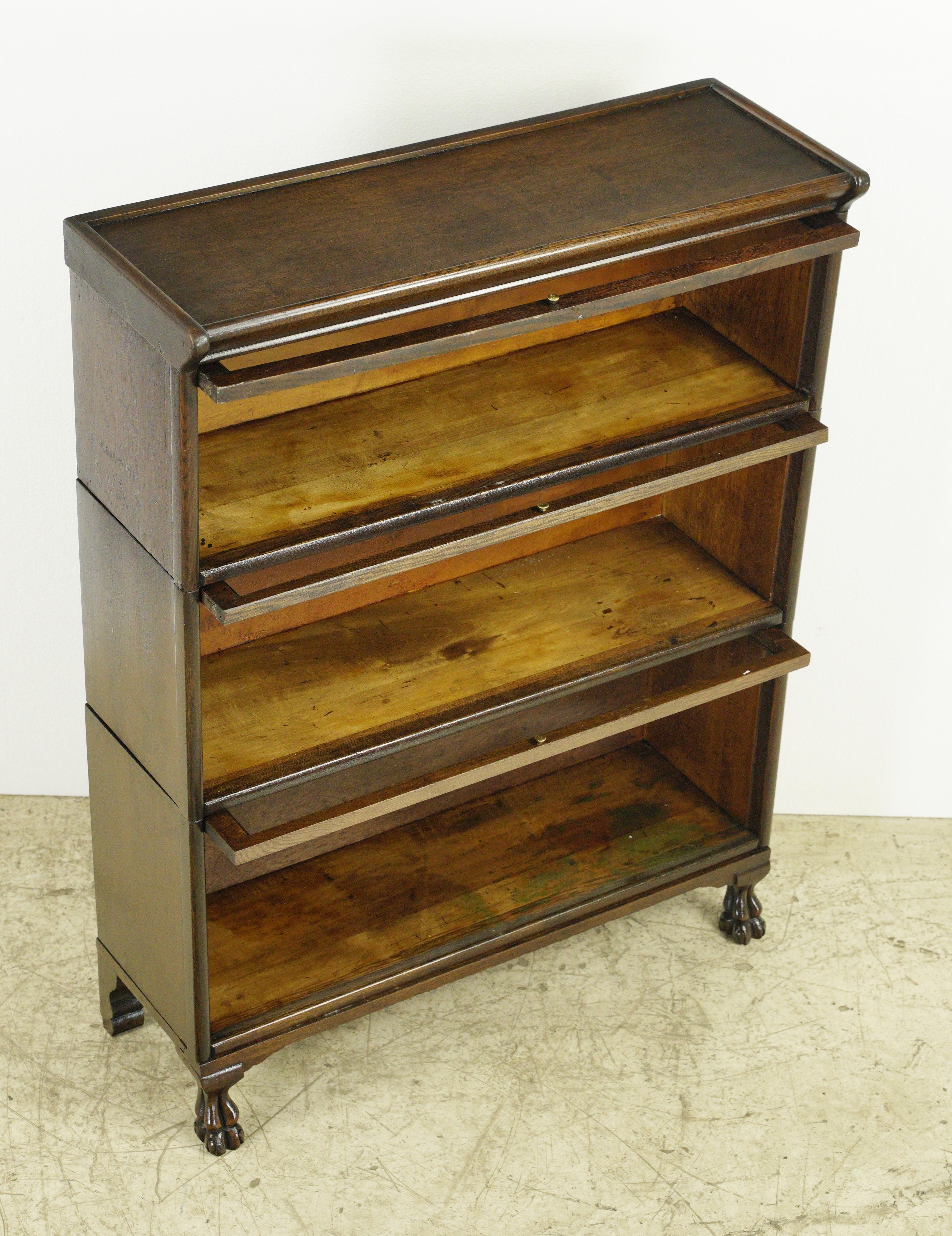 Antique Wood 3 Section Barrister Bookcase with Claw Feet For Sale at ...