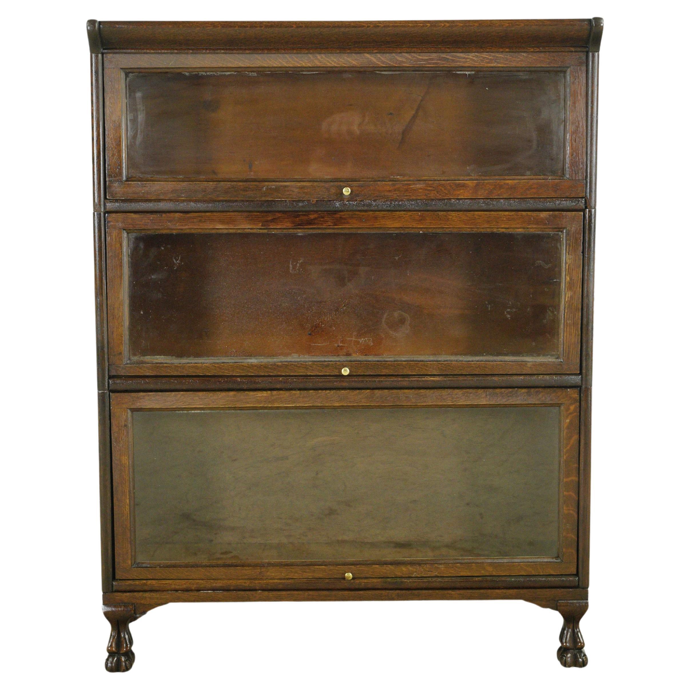 Antique Wood 3 Section Barrister Bookcase with Claw Feet For Sale at ...