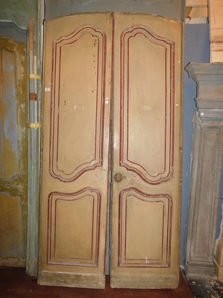 Antique Wood Double Doors Red Beige Lacquered, 1700, Italy For Sale at ...