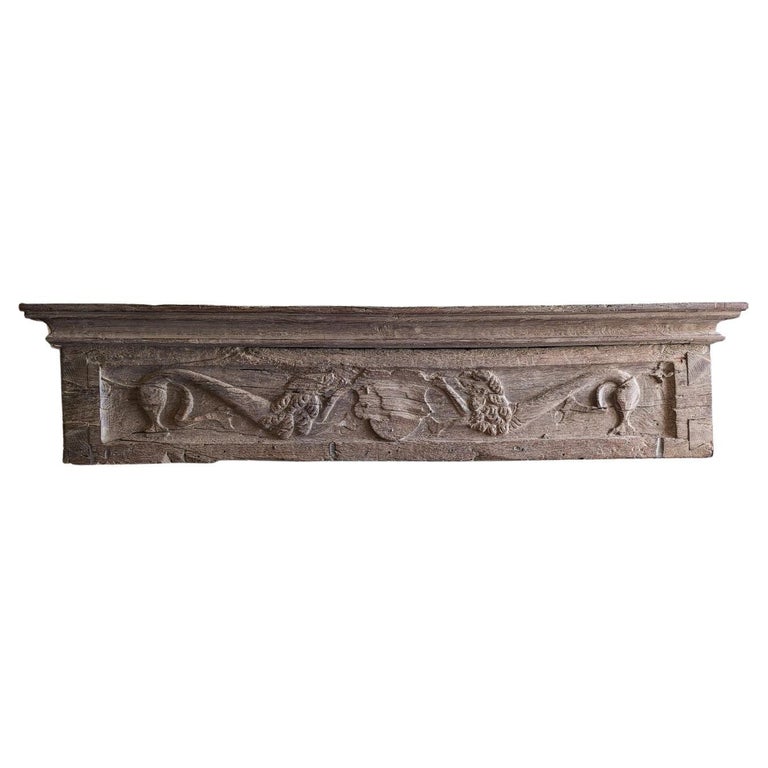 Antique Wood Fireplace Mantel with Carved Lions Rampant Heraldry Shield ...
