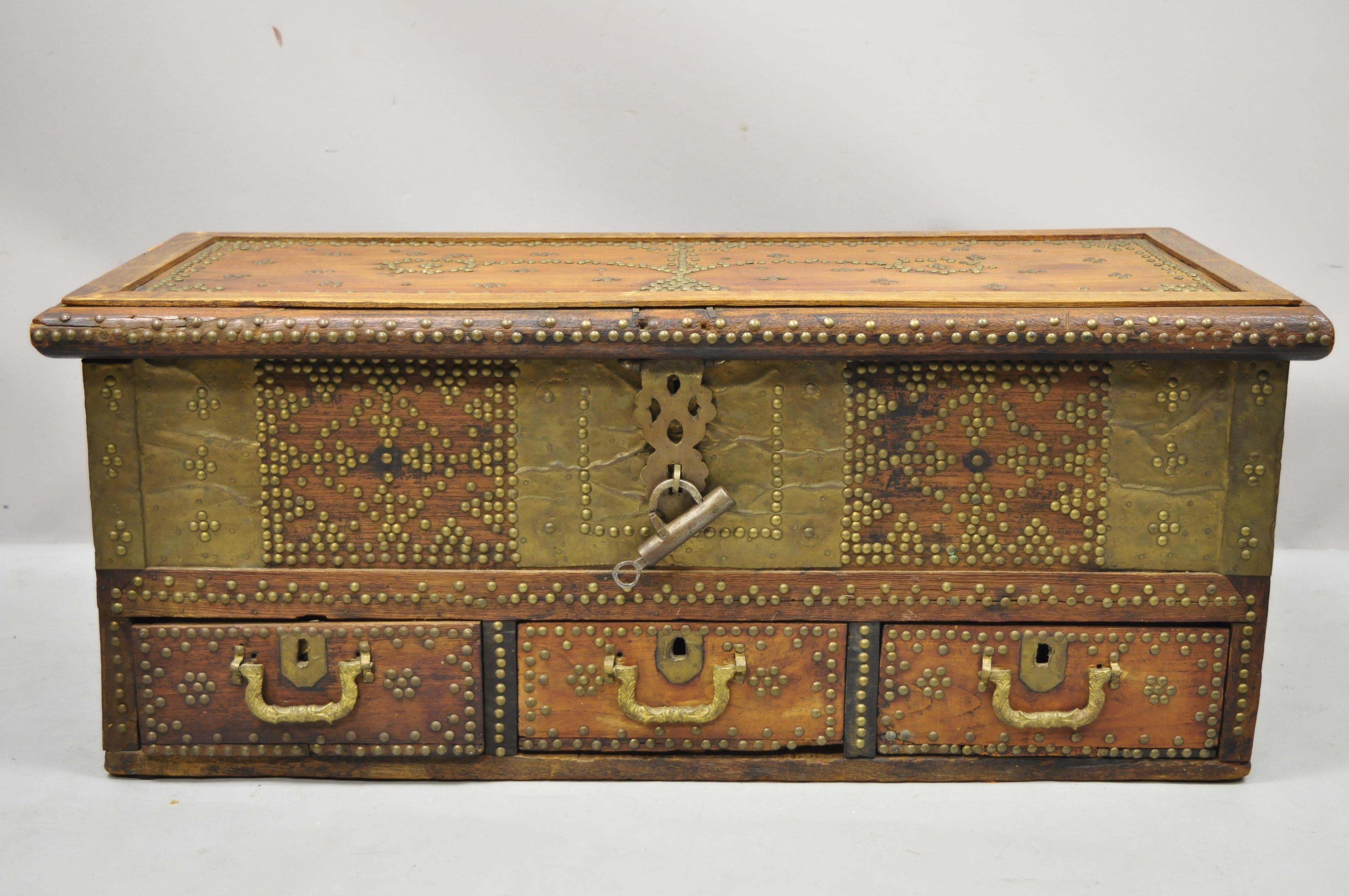 Antique Wood Indian Gothic Mediterranean Dowry Trunk Storage Treasure ...