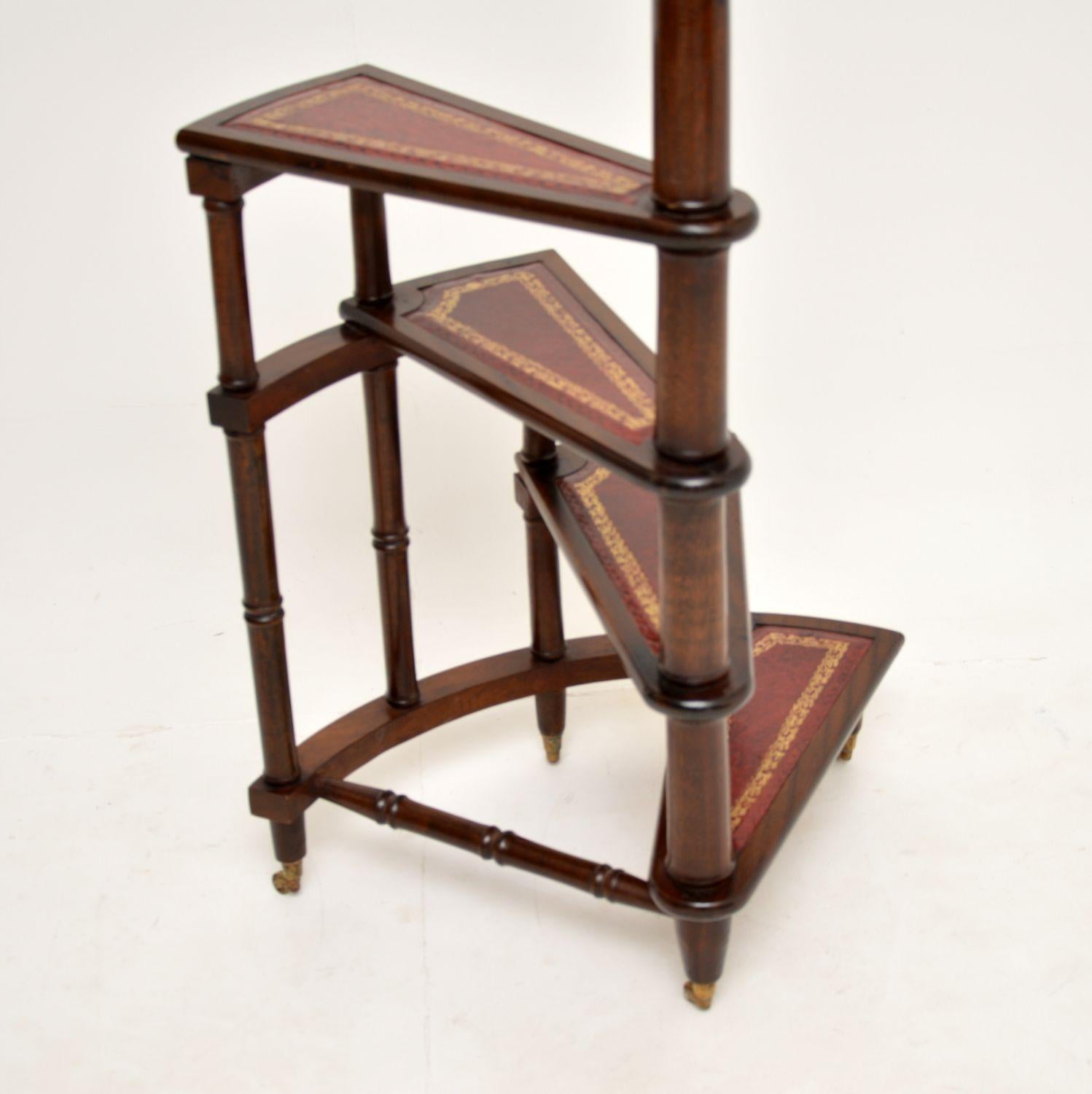 Antique Wood and Leather Library Steps at 1stDibs