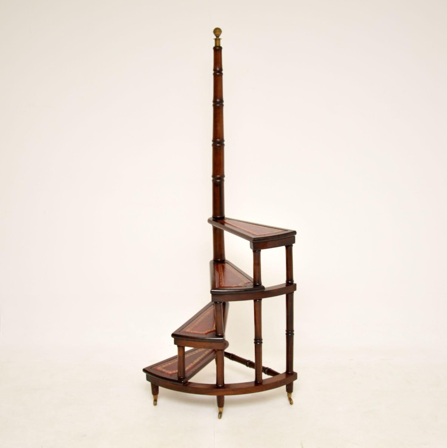 Antique Wood and Leather Library Steps at 1stDibs