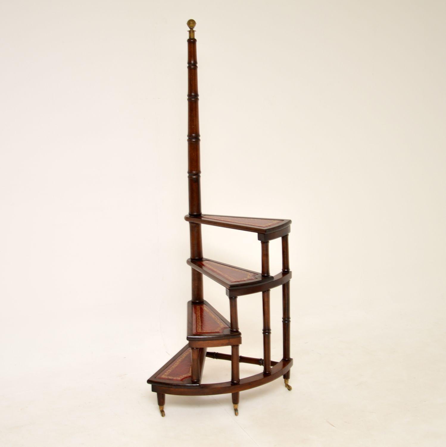 Antique Wood and Leather Library Steps at 1stDibs