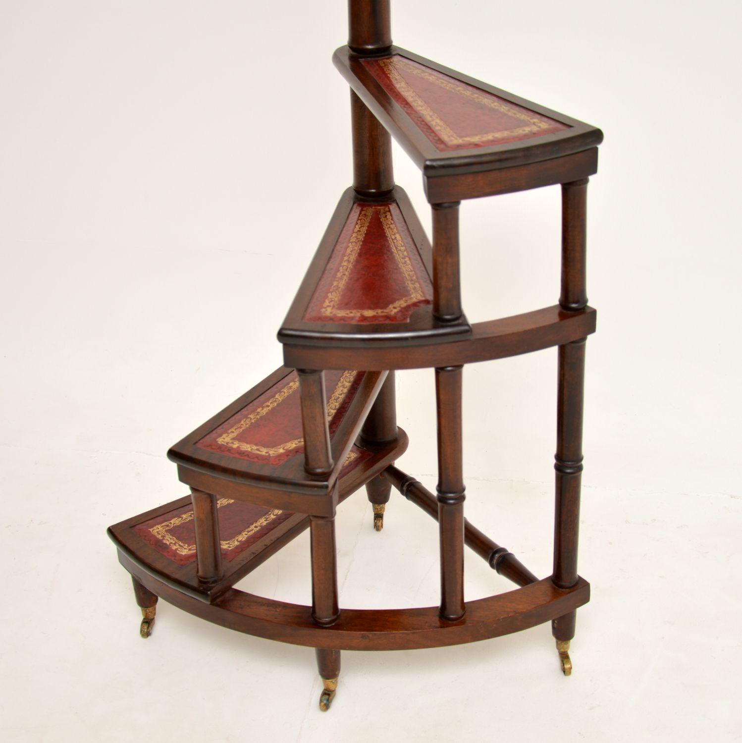 Antique Wood and Leather Library Steps at 1stDibs