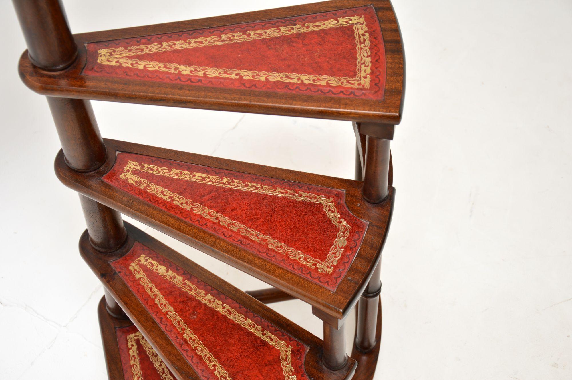 Antique Wood and Leather Library Steps at 1stDibs
