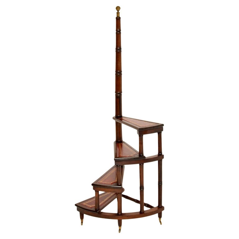 Antique Wood and Leather Library Steps at 1stDibs