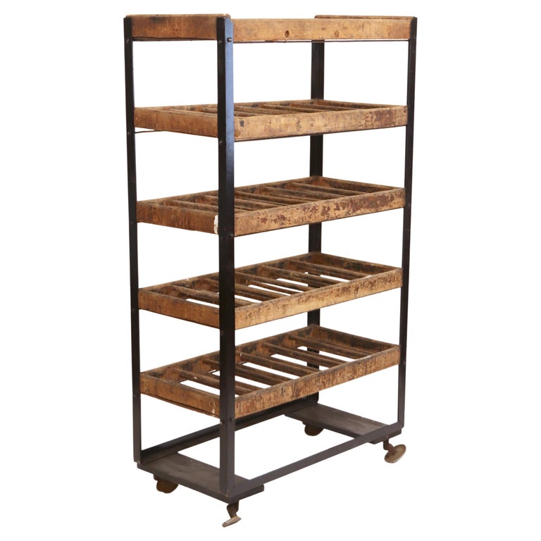 Antique Wood and Metal Shoe Factory Drying Rack - Four Shelves For Sale ...