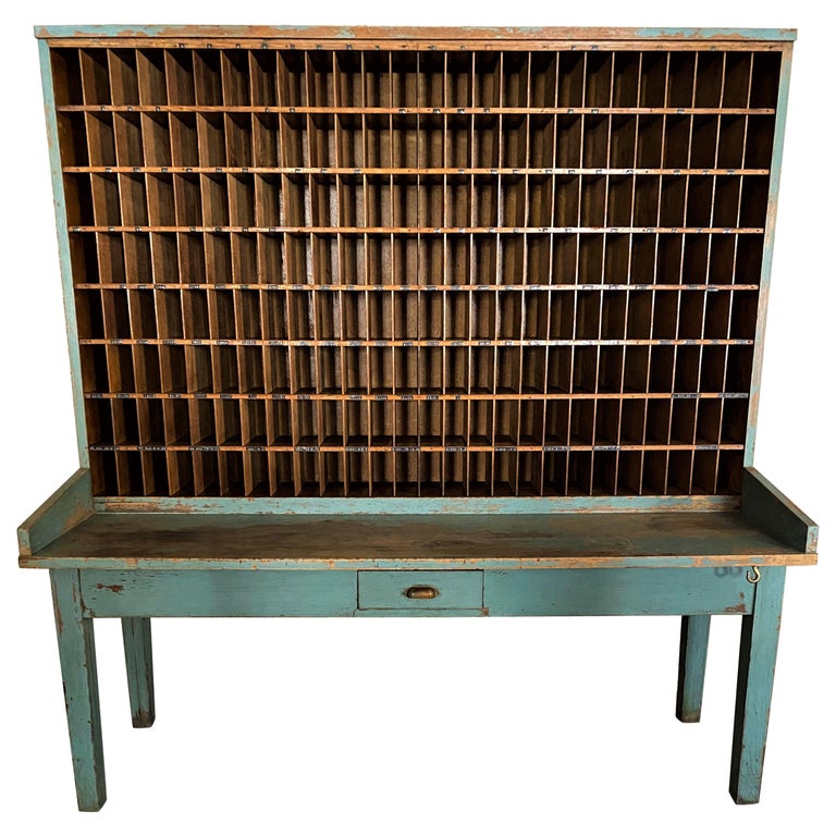 Antique Wood Postal Sorting Desk at 1stDibs
