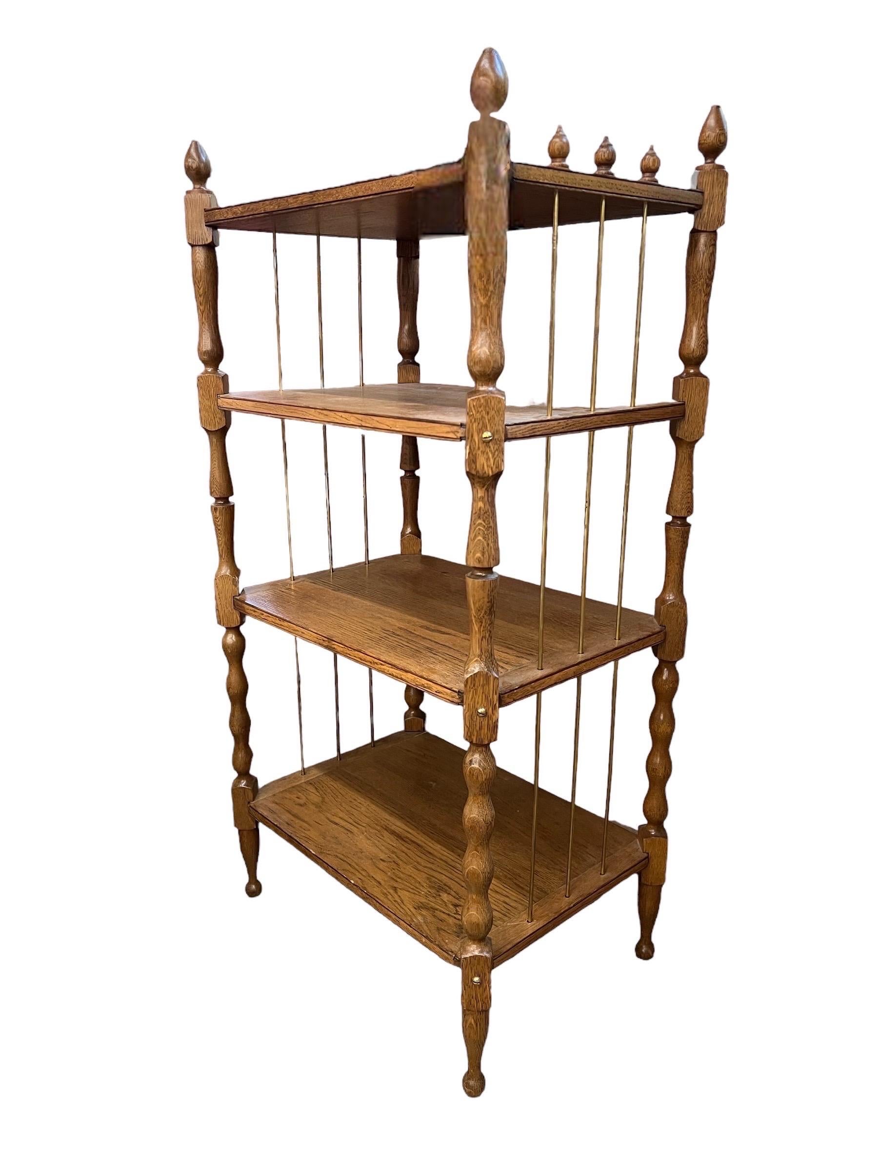 Antique Wood Turned Bookshelf or Bookcase Metal Accents. Fixed Shelves ...