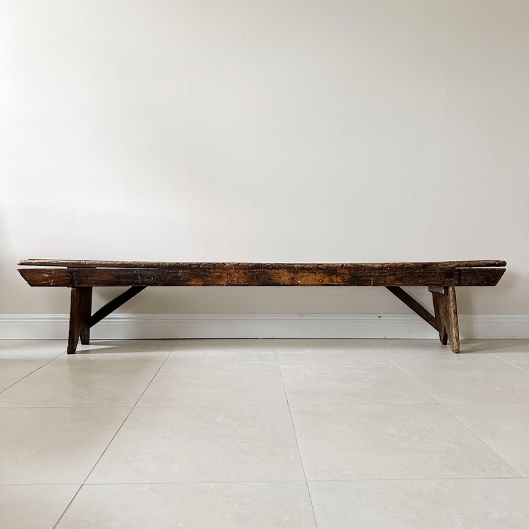 Antique Wooden 19th Century Long Pine Bench at 1stDibs