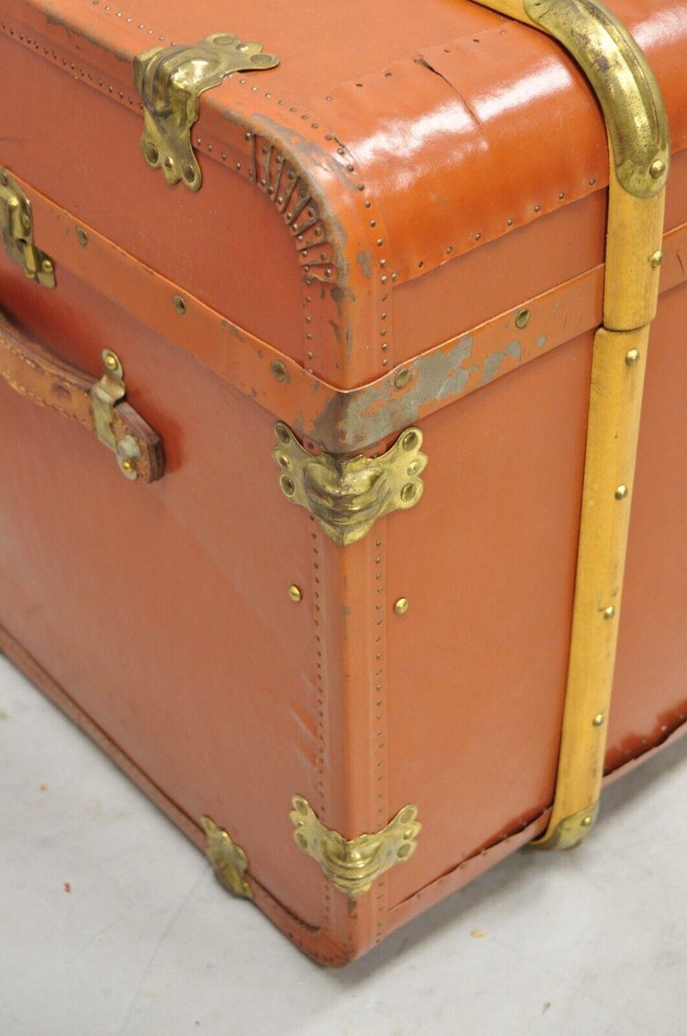 Antique Wooden Band Large Steamer Trunk Orange Ship Trunk Cunard Line ...