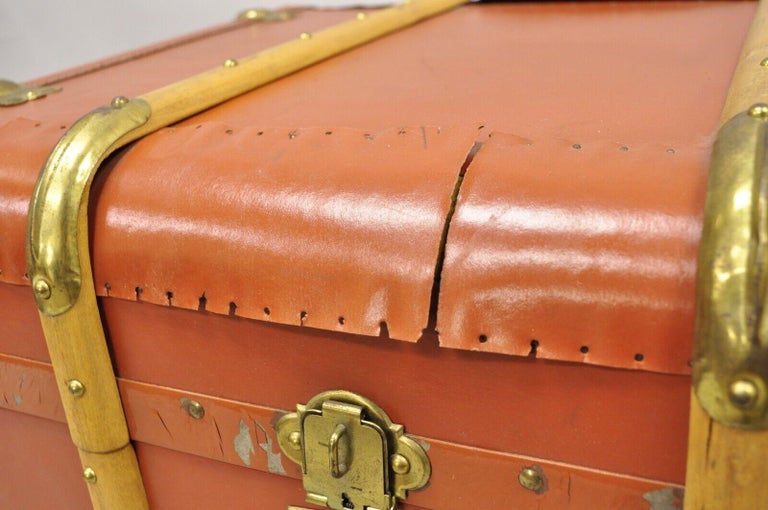 Antique Wooden Band Large Steamer Trunk Orange Ship Trunk Cunard Line ...