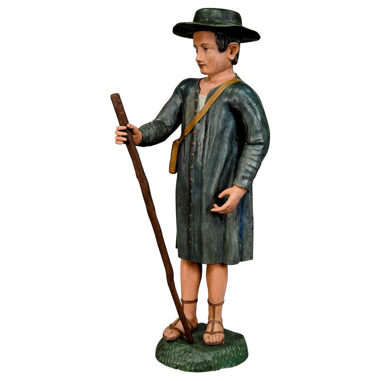 Antique Wooden Carved Crib Figurine of a Shepherd For Sale at 1stDibs