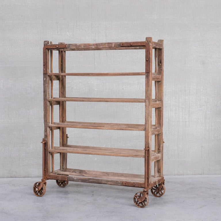 Antique Wooden French Bakers Trolley Shelving For Sale at 1stDibs
