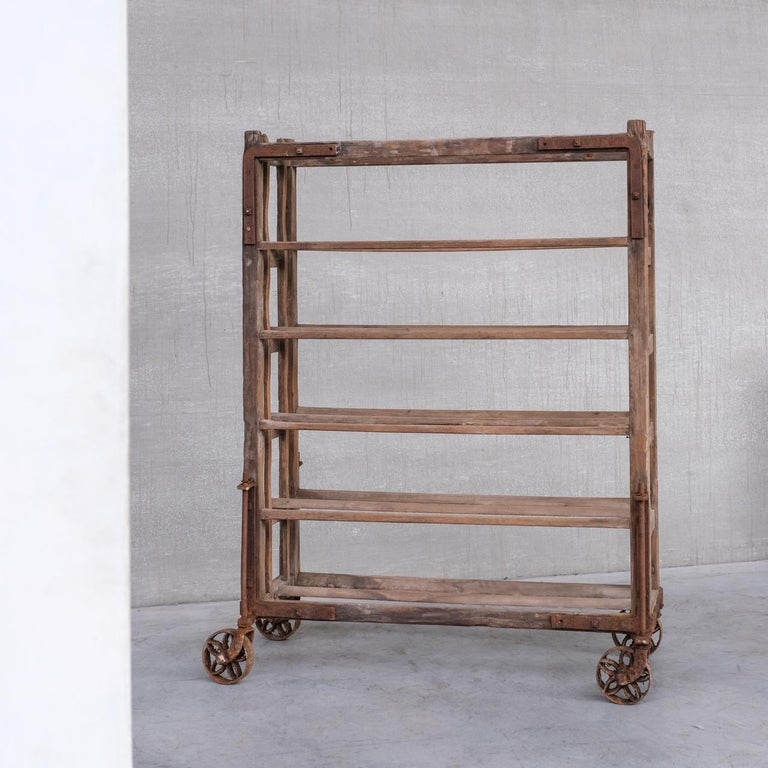 Antique Wooden French Bakers Trolley Shelving For Sale at 1stDibs