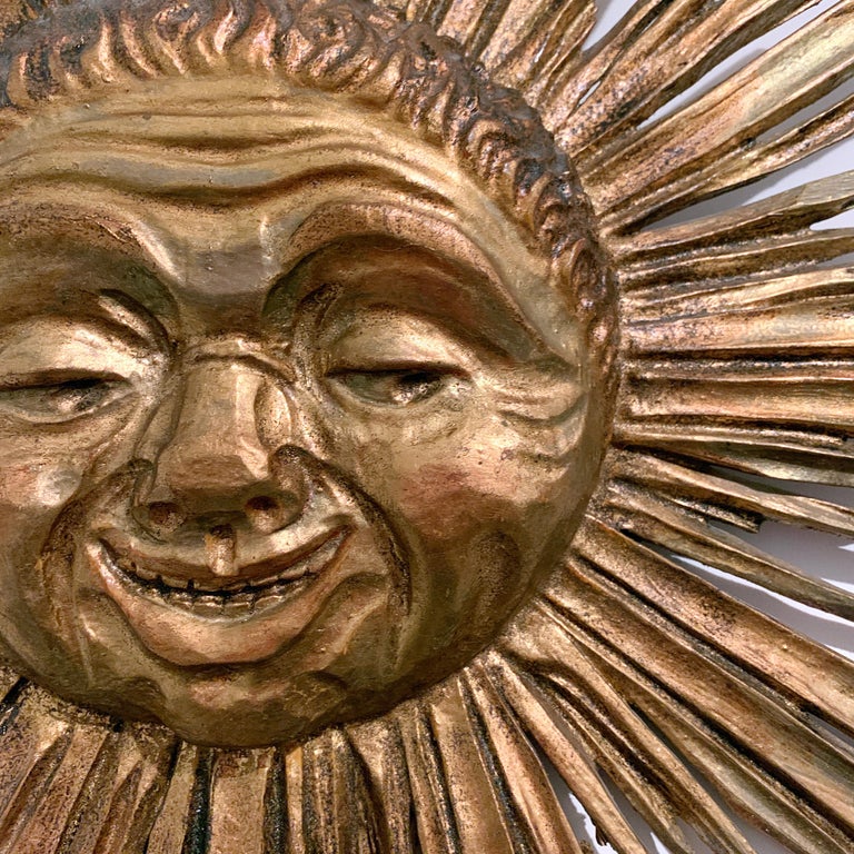 Antique Wooden Gilt Sunburst Face Plaque at 1stDibs