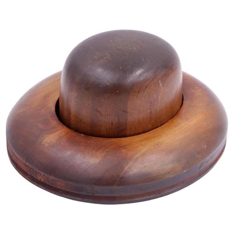 Antique Wooden Hat Block Mold 2 Piece Set with Brim For Sale at 1stDibs