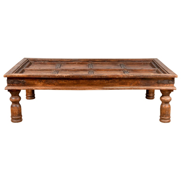 Antique Wooden Indian Palace Door Made into a Coffee Table with Iron ...