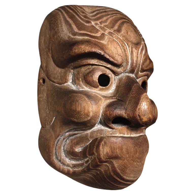 Antique Wooden Japanese 'Japan' Mask, Ōbeshimi Obeshimi O-Beshimi God w ...