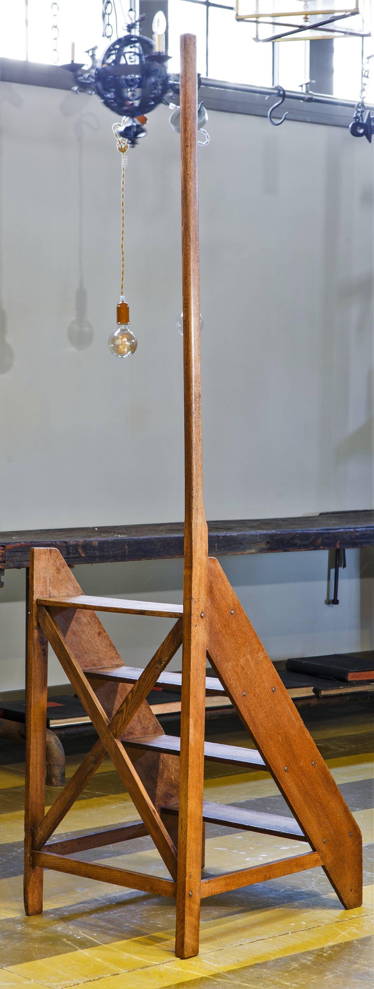 Antique Wooden Library Ladder with Handle at 1stDibs