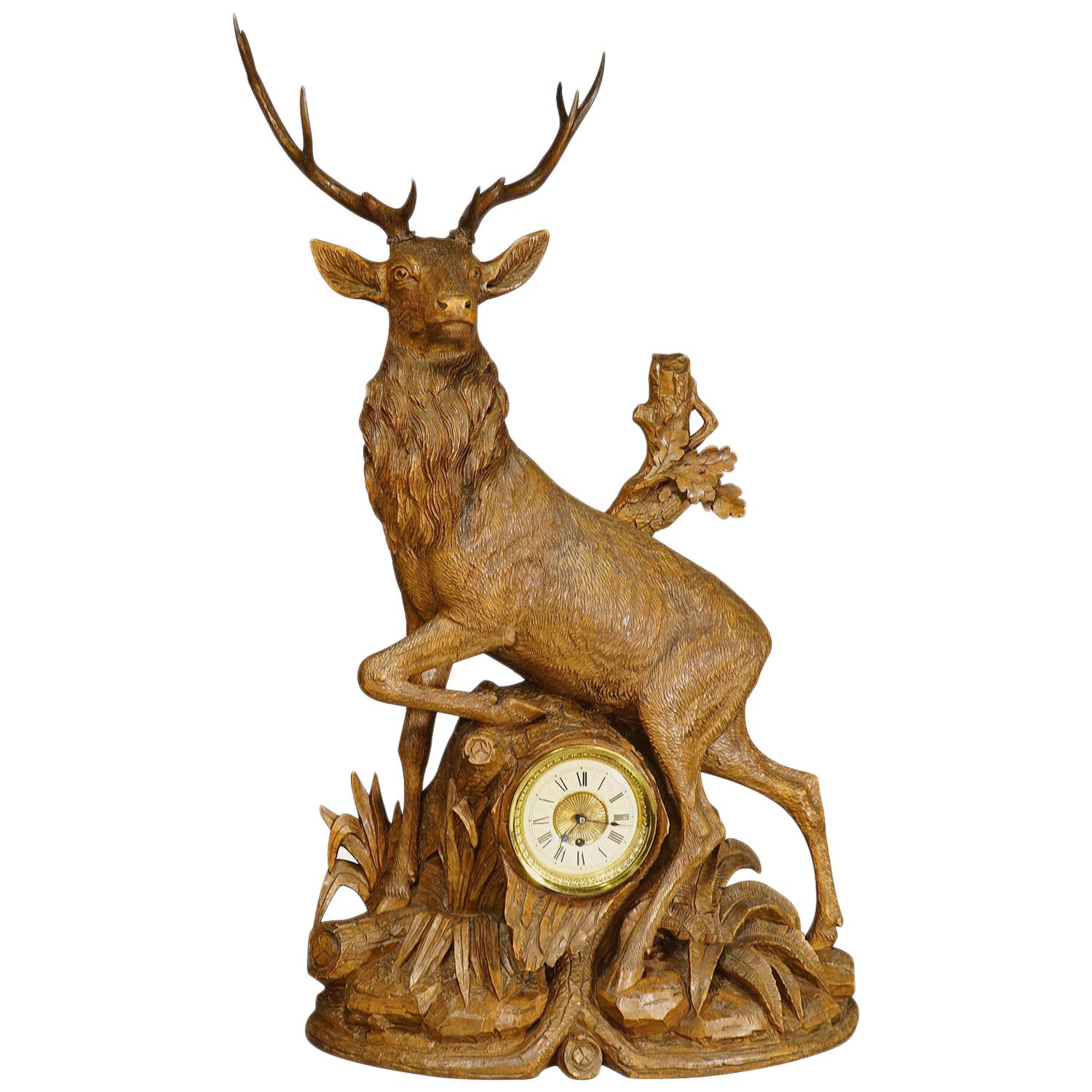 Black Forest Stag Clock, circa 1870s For Sale at 1stDibs