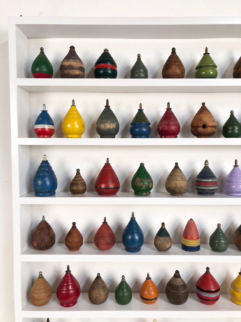 Antique Wooden Spinning Top Collection Custom Display at 1stDibs