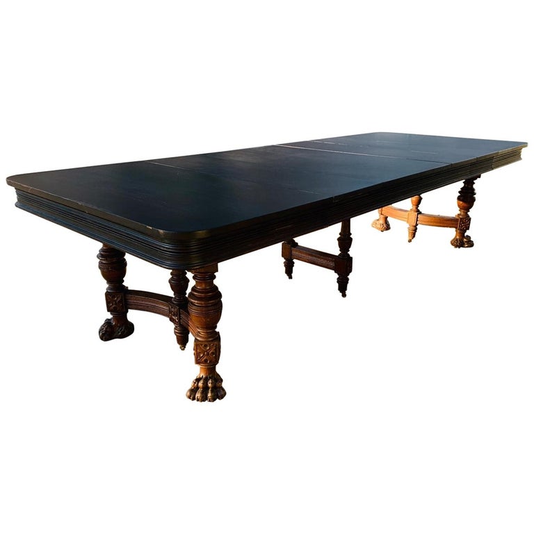 Antique Wooden Table with Carved Lion Paws and 4 Leaves at 1stDibs