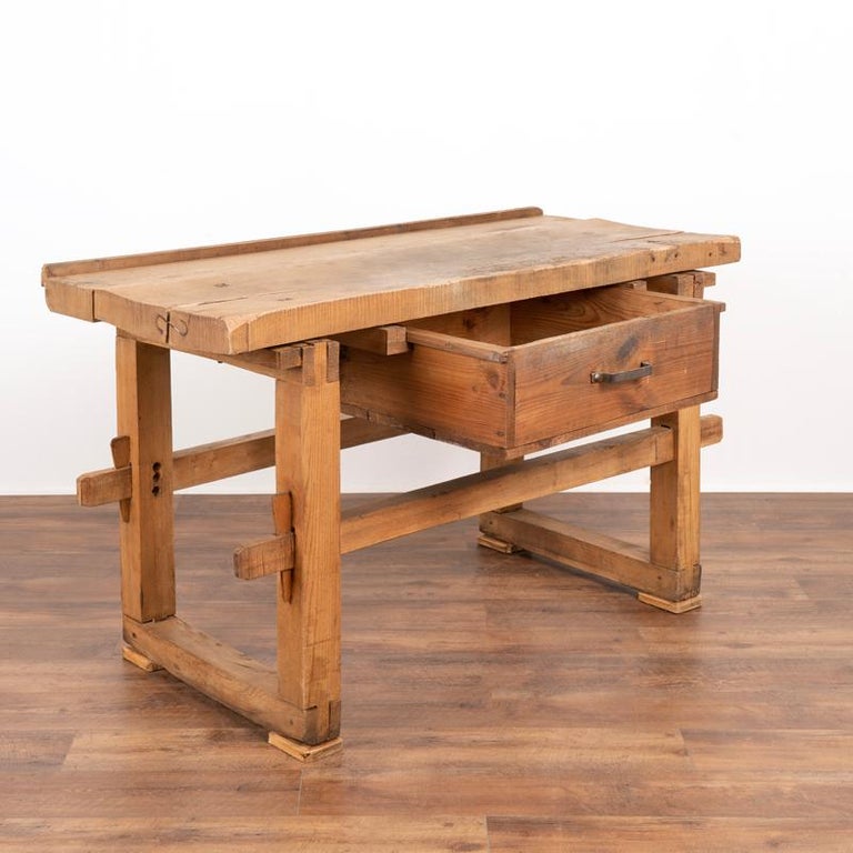 Antique Work Table with Large Drawer Small Rustic Kitchen Island For ...