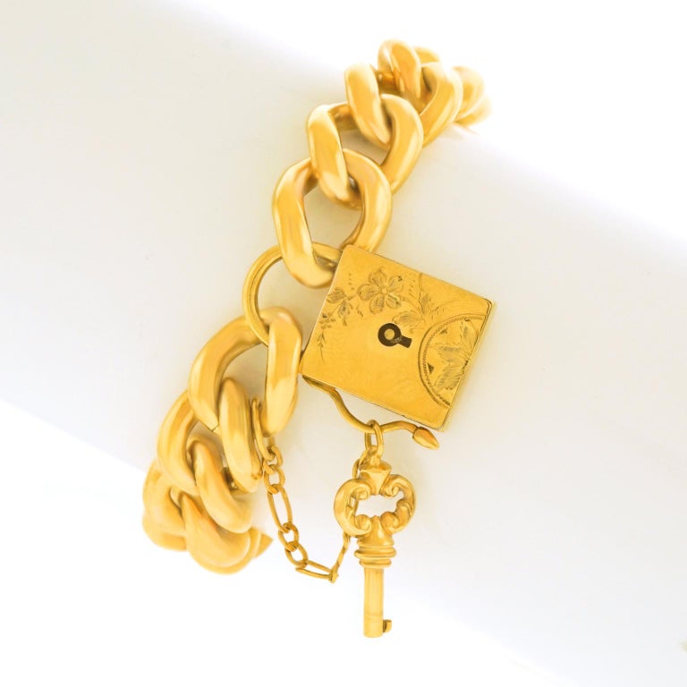 Antique Working Lock and Key Gold Bracelet at 1stDibs | gold bracelet ...
