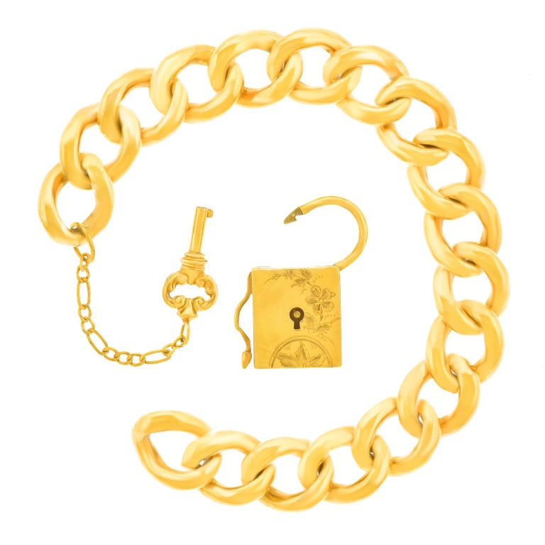 Antique Working Lock and Key Gold Bracelet at 1stDibs | gold bracelet ...