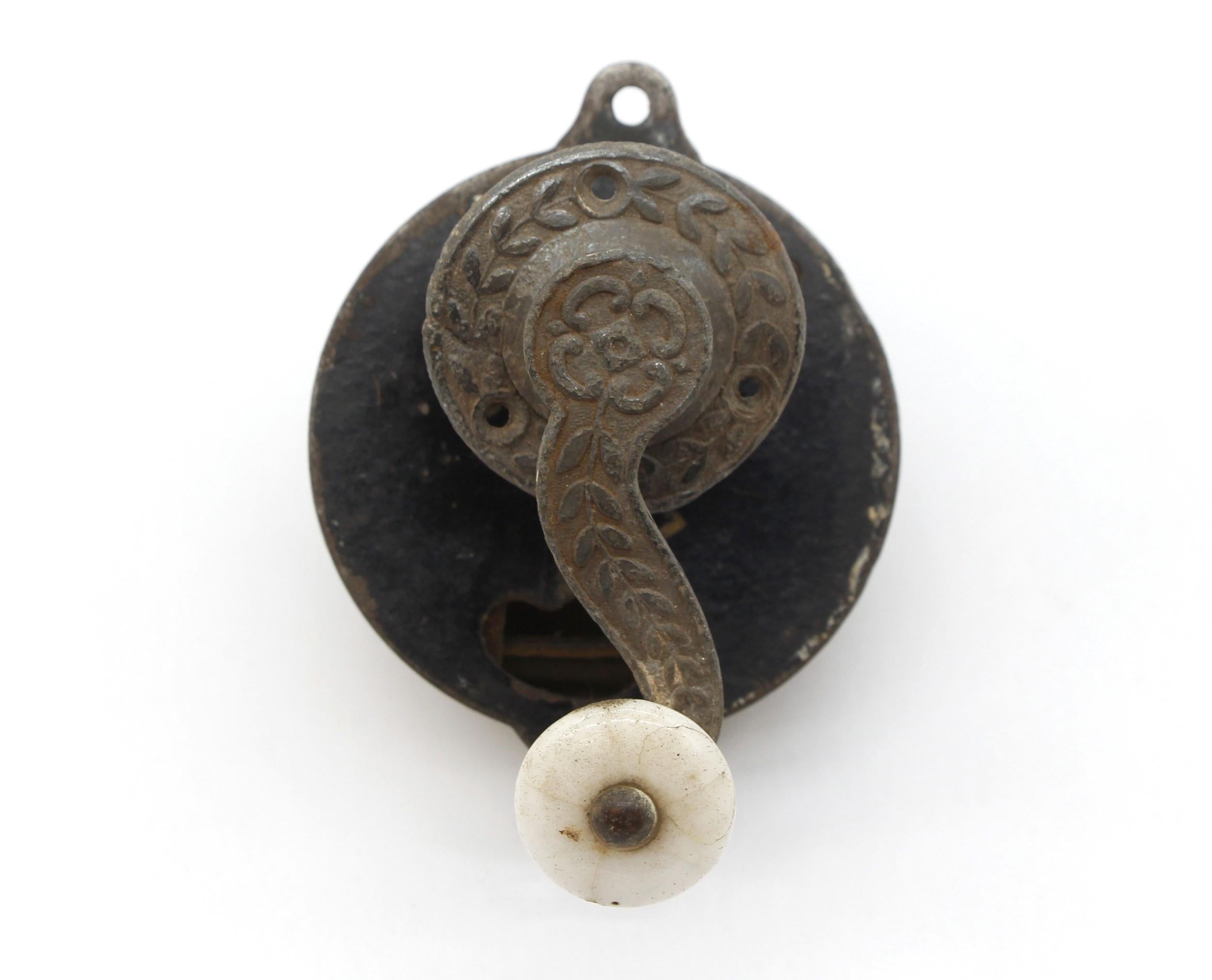 Antique Working Mechanical Doorbell with Porcelain Knob Hand Crank For ...