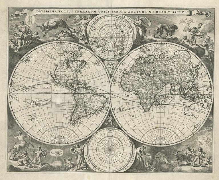Gorgeous Antique World Map by the Dutch Mapmaker Visscher, published circa 1679 For Sale at 1stDibs