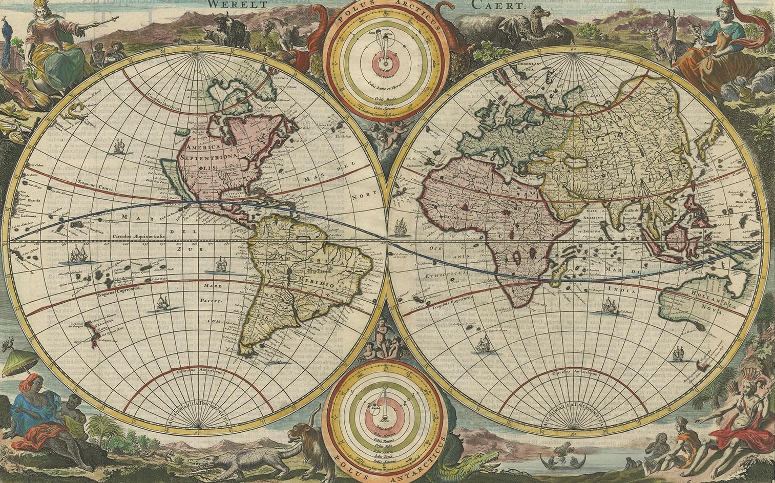 Antique World Map by Stoopendaal, circa 1680 at 1stDibs | world map ...
