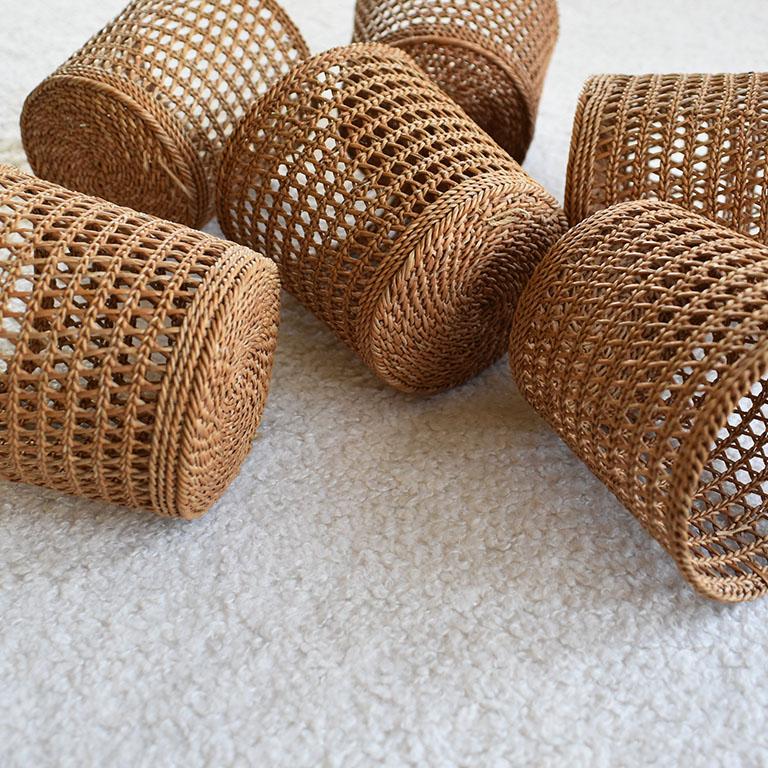 Antique Woven Brown Wicker Cane Cup Holders 1920s, Set of 6 at 1stDibs