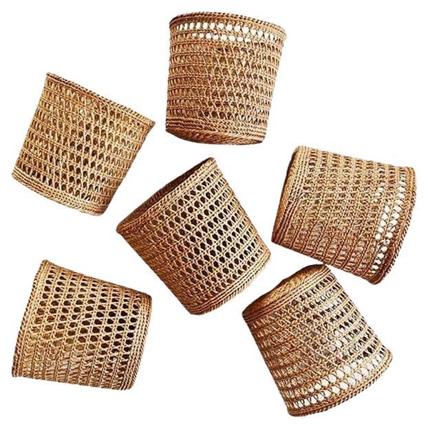 Antique Woven Brown Wicker Cane Cup Holders 1920s, Set of 6 at 1stDibs