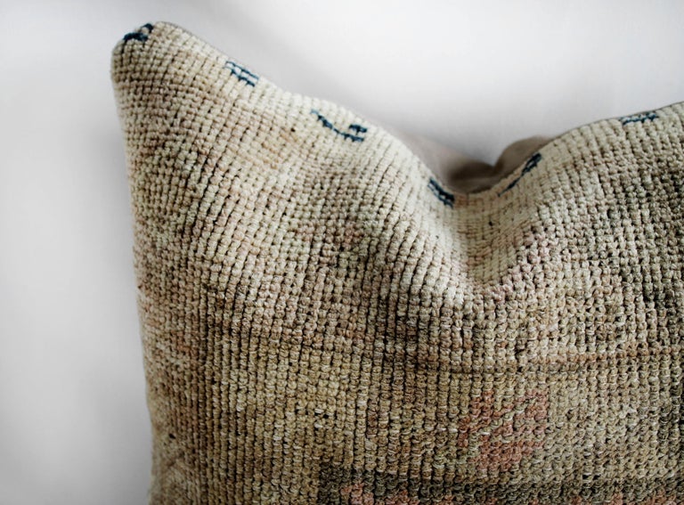 Antique Woven Rug Pillow in Natural Gray and Taupe with Flower Patterns ...