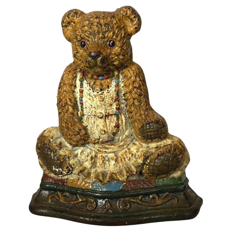 Antique 'Wright Studios' Teddy Bear Cast Iron Door Stop, Hallmarked For ...