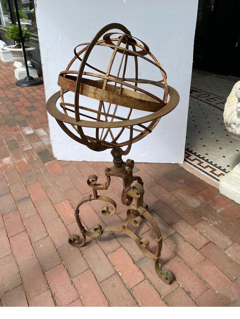 Antique Wrought Iron Garden Globe Armillary For Sale at 1stDibs
