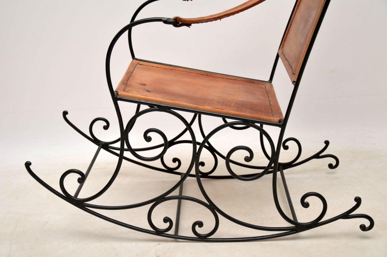Antique Wrought Iron and Leather Rocking Chair at 1stDibs