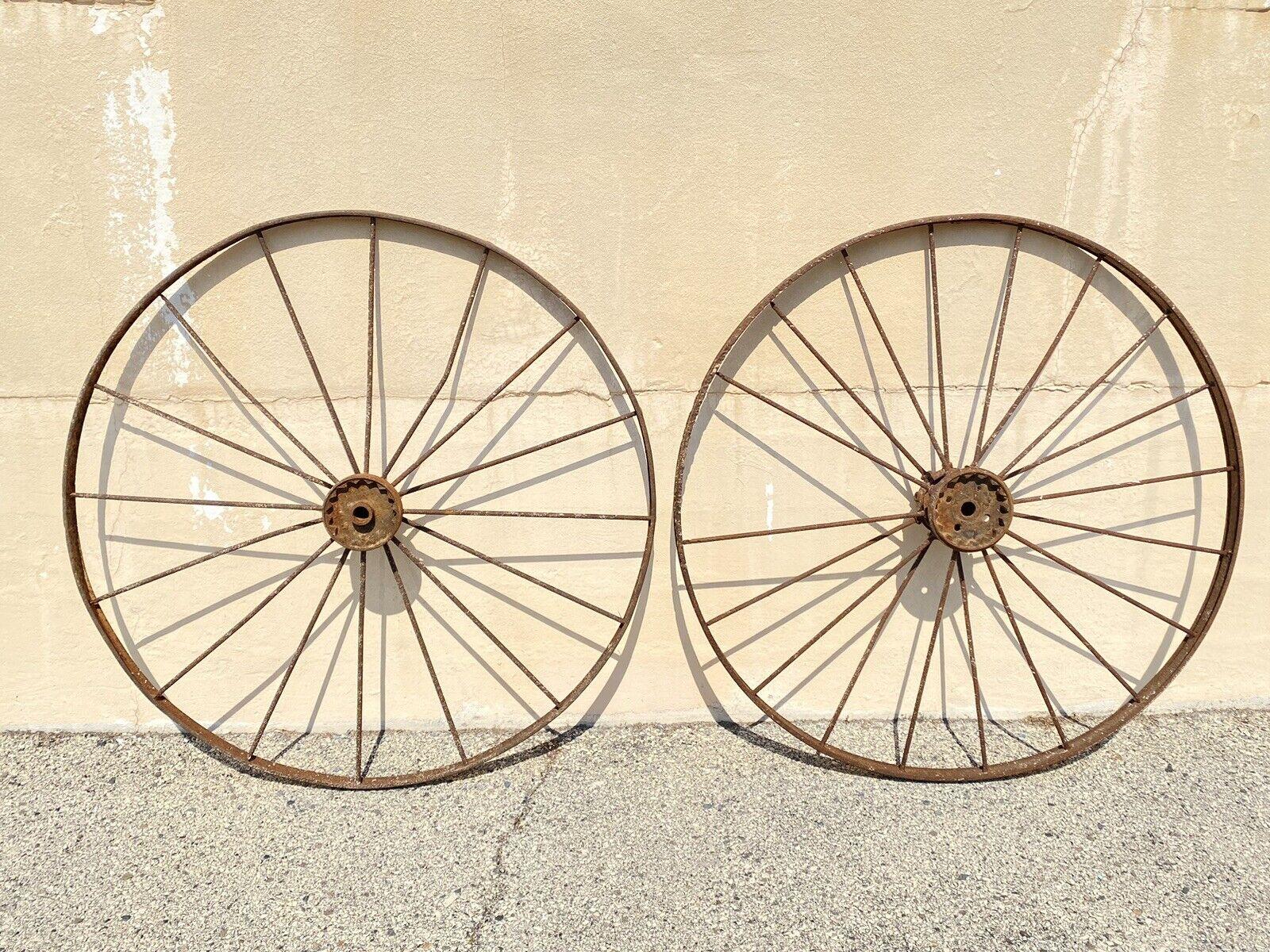 Antique Wrought Iron Metal Primitive Rustic Buggy Carriage Wheels, a ...